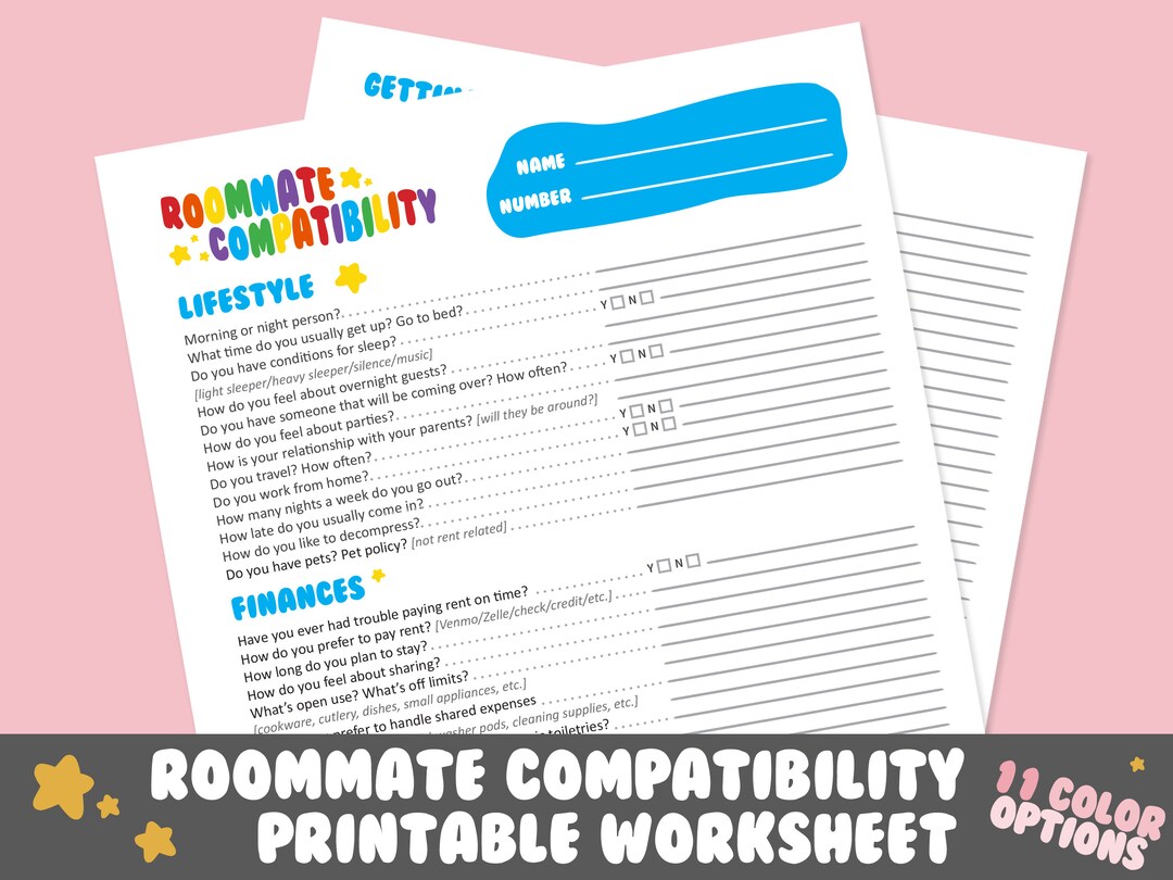 Roommate Compatibility Worksheet: Printable Communication Planner ...