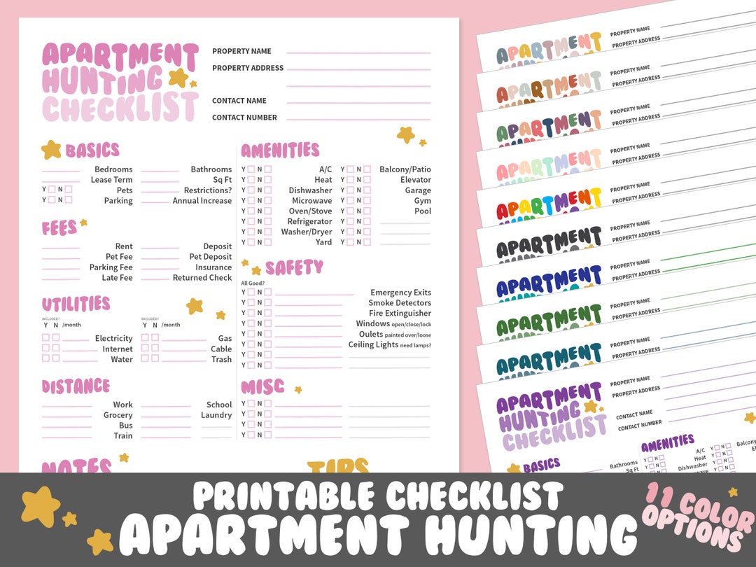 Apartment Search Checklist | 11 Color Options | Organization, Planner ...