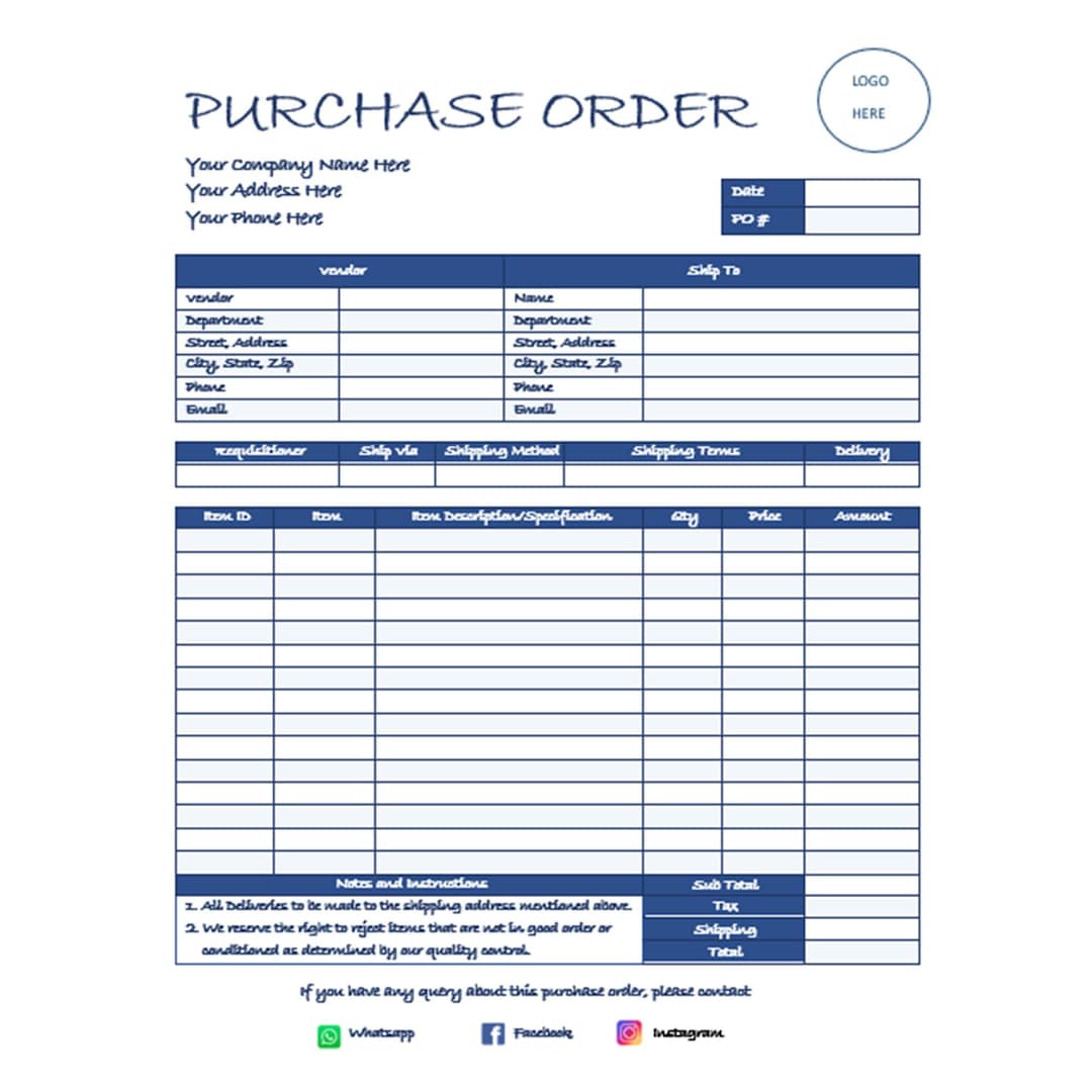 Minimalist Purchase Order Template, Small Business Invoice Editable ...