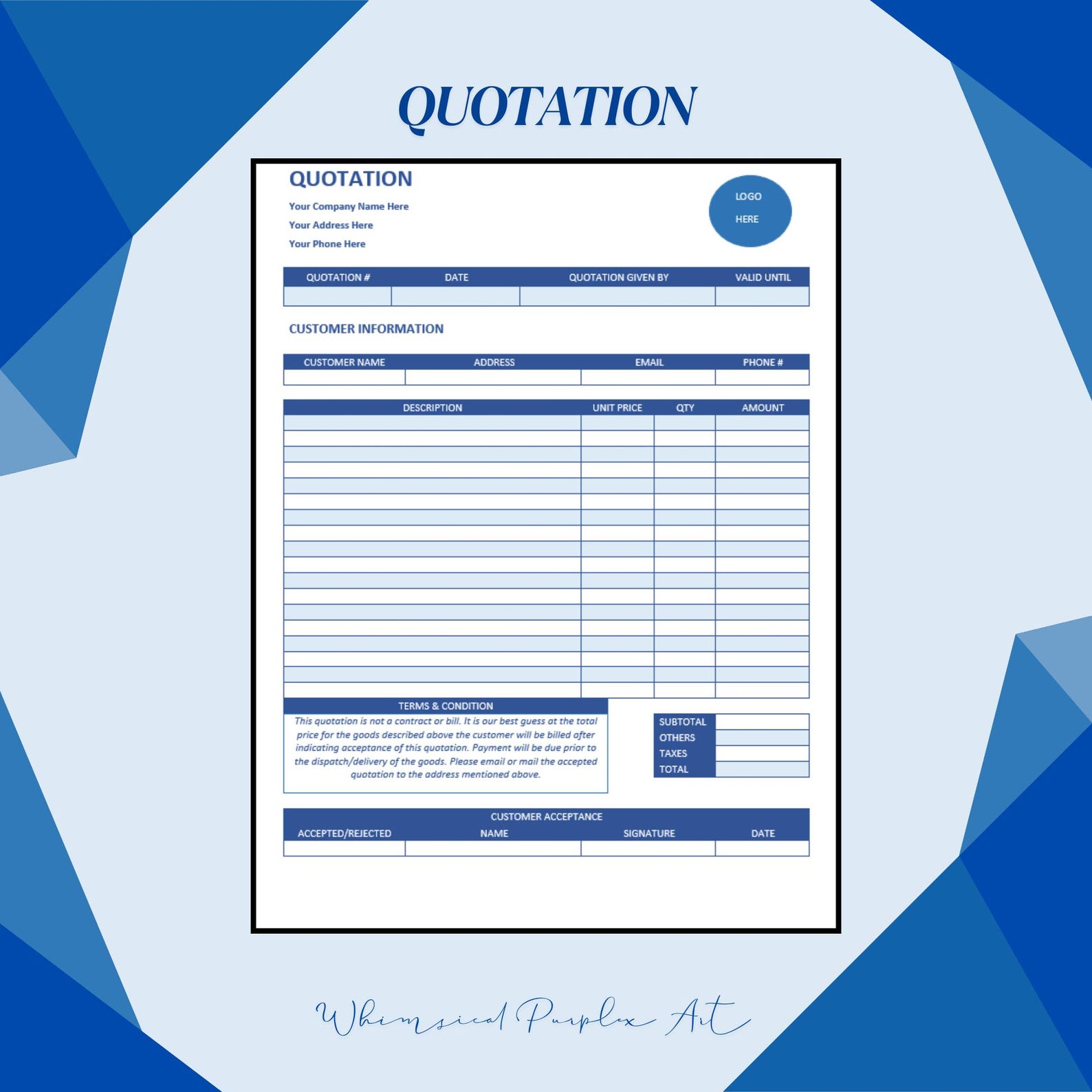 Printable Business Bundle, Purchase Order, Invoice, Estimate, Quotation ...