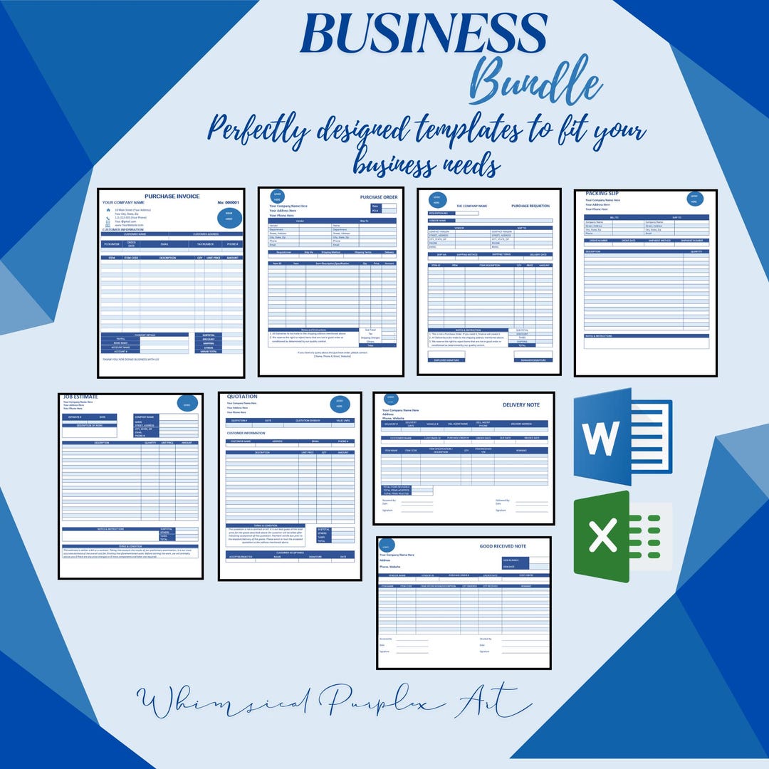 Printable Business Bundle, Purchase Order, Invoice, Estimate, Quotation ...