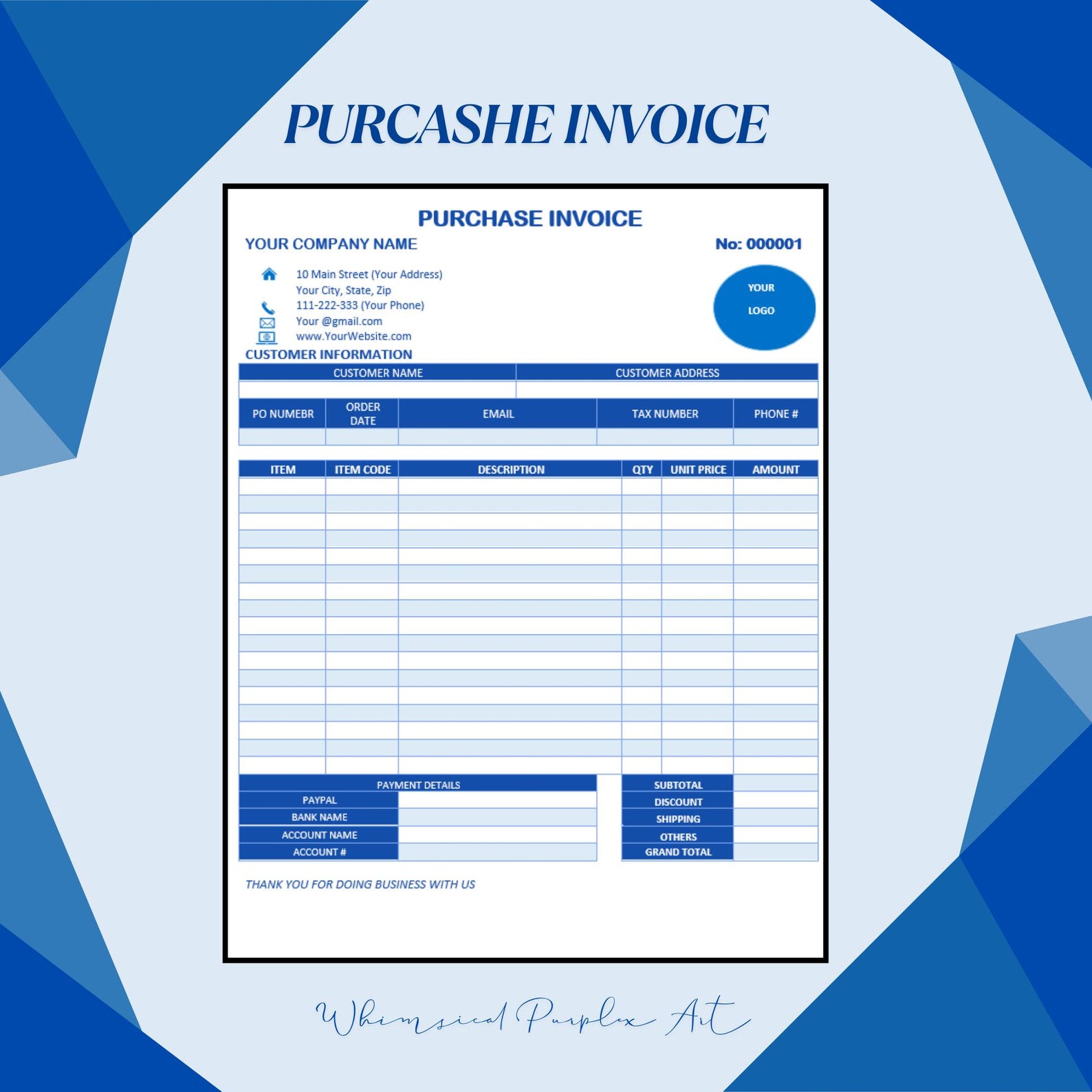 Printable Business Bundle, Purchase Order, Invoice, Estimate, Quotation ...