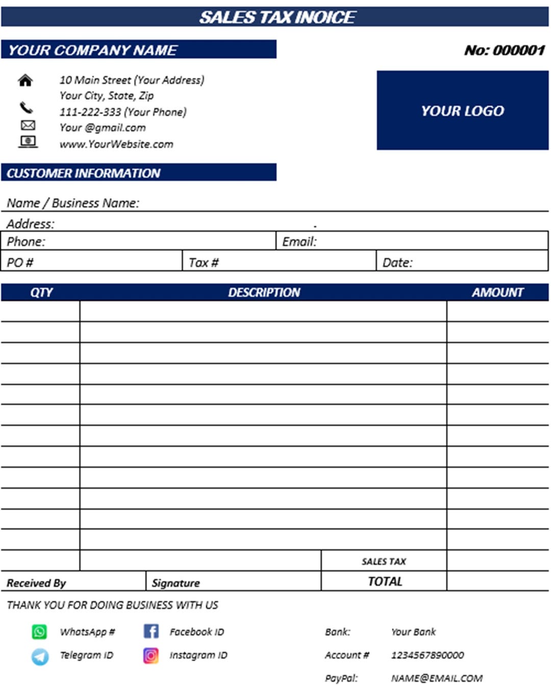 Minimalist Invoice Template, Small Business Invoice Editable, Billing ...