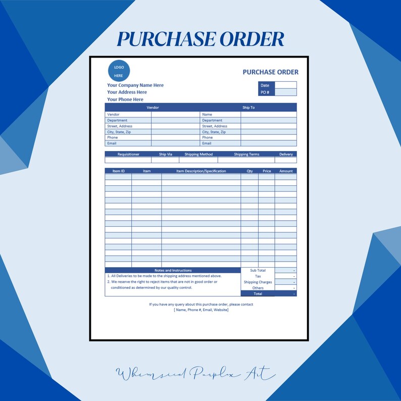 Printable Business Bundle, Purchase Order, Invoice, Estimate, Quotation ...