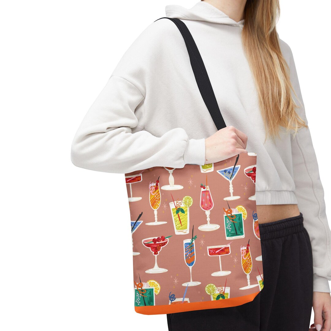 Cocktail Pattern Tote Bag: Durable Polyester, Reinforced Handles - Etsy