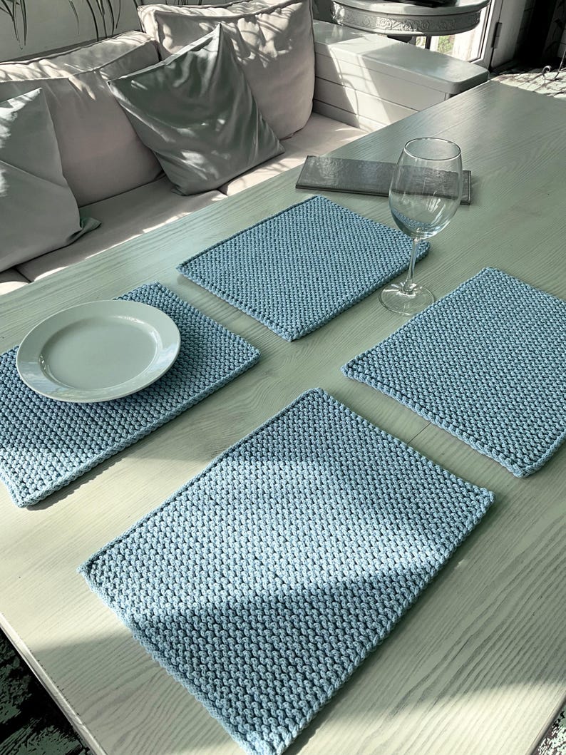 Knitted Cotton Placemats Rustic Handmade Thick Cord Table Mats ...