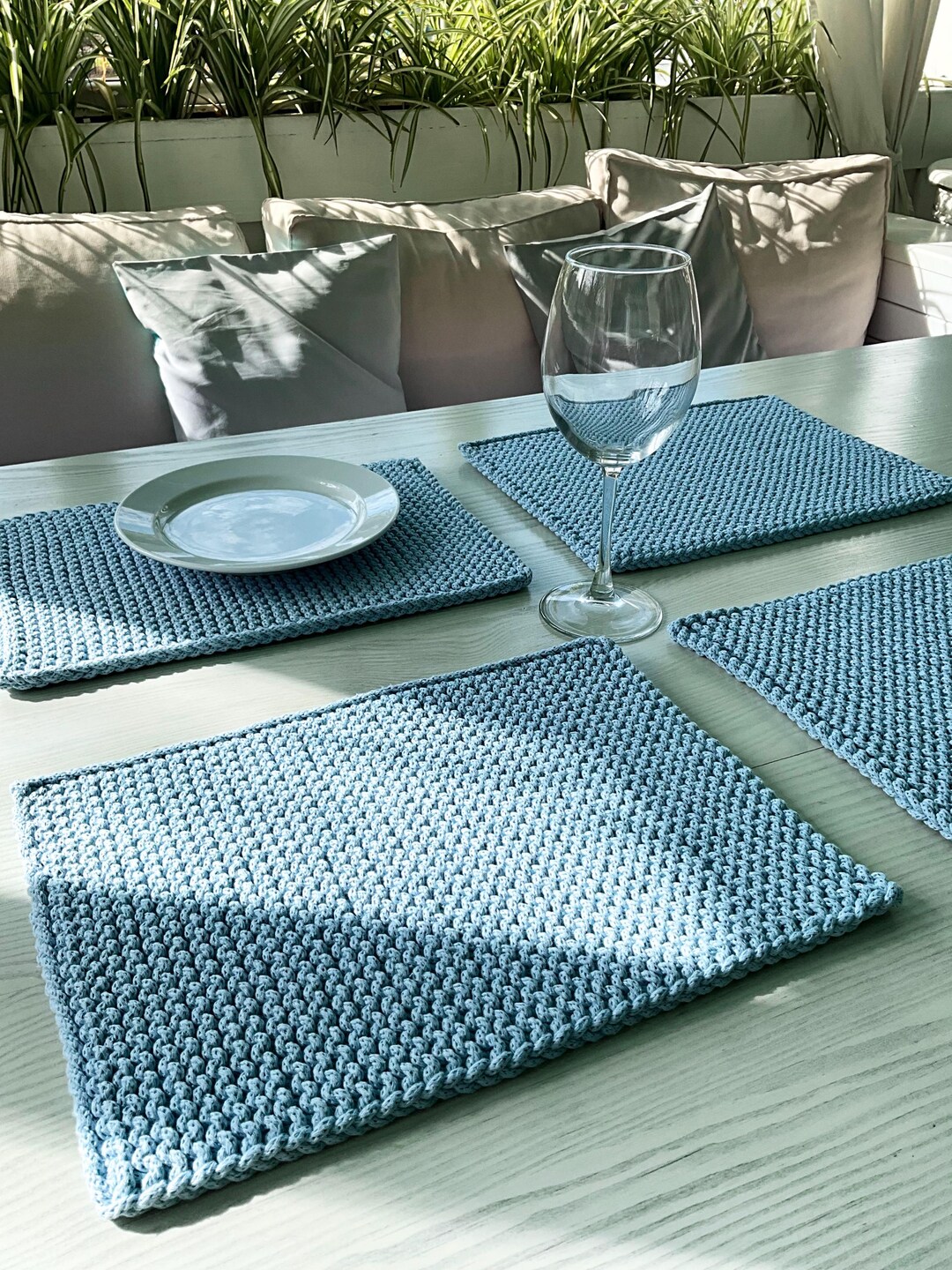 Knitted Cotton Placemats Rustic Handmade Thick Cord Table Mats ...