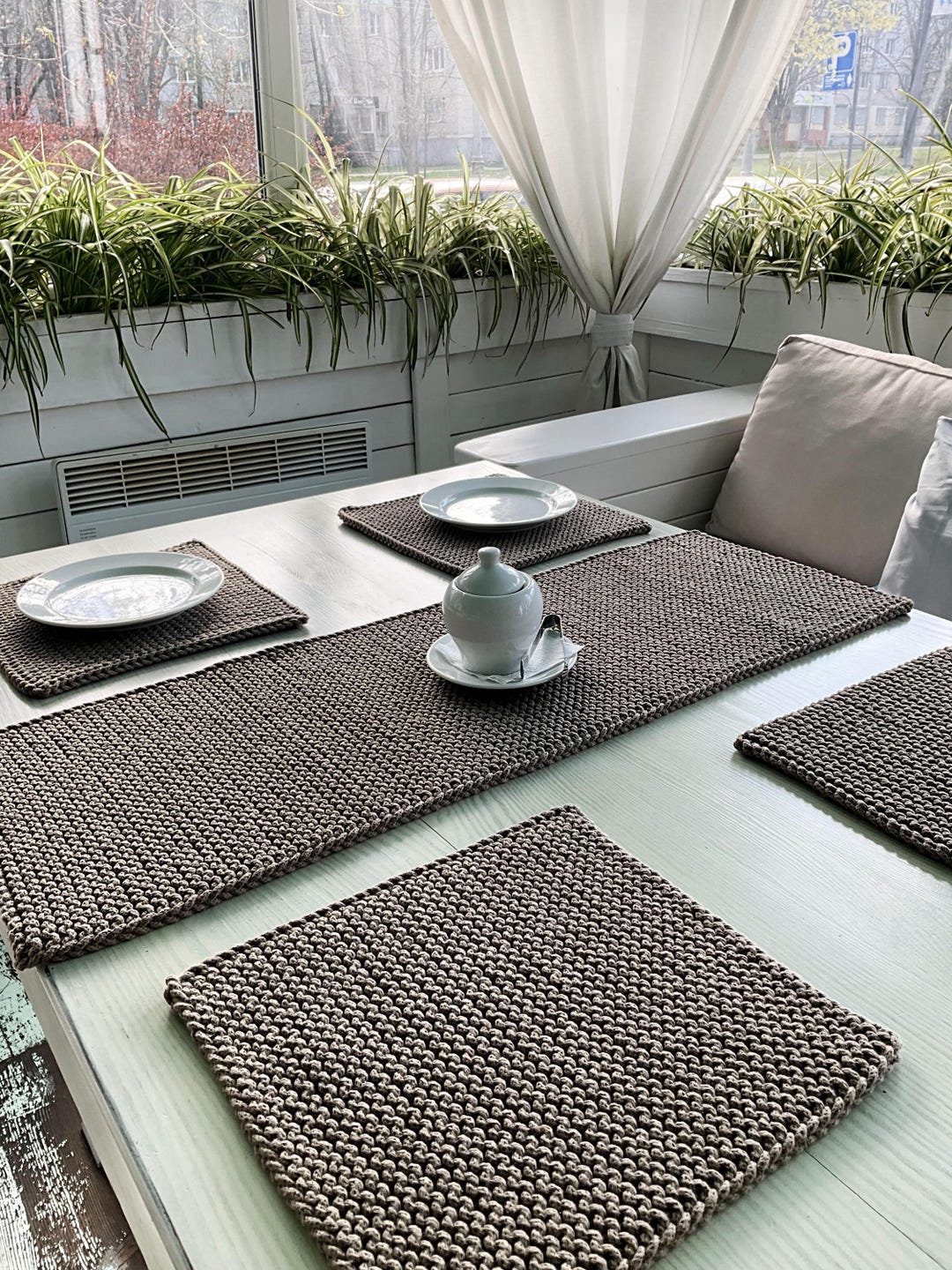 Knitted Cotton Cord Placemats Handmade Rustic Boho Table Decor Eco ...