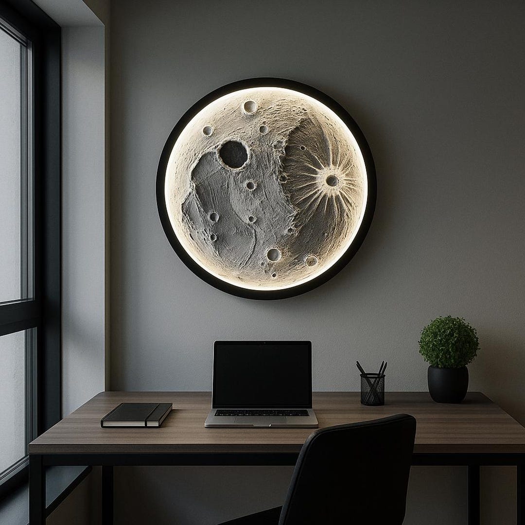 3D Moon Wall Art | Handmade Lunar Surface Light | Textured Moon Decor ...