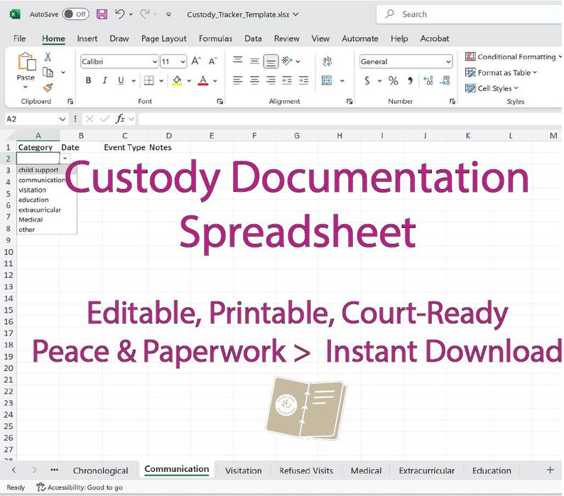 Custody Tracker Spreadsheet Toolkit – Visitation Log, Appointment ...