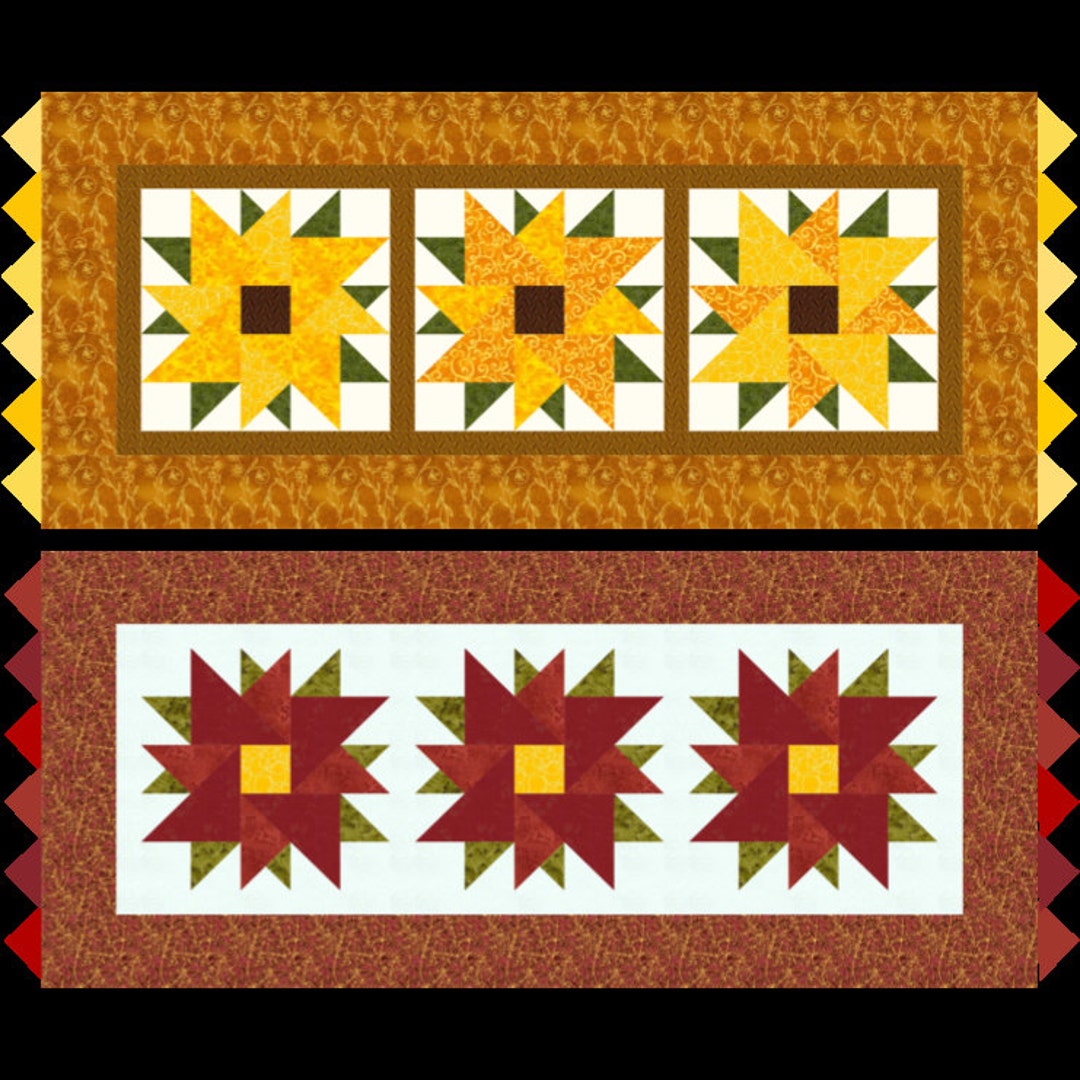 Bloomin' Blossoms Poinsettia/sunflower Table Runner PDF Quilt Pattern ...