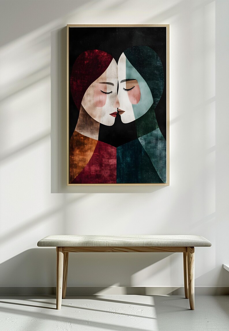Emotional Abstract Love Art | Minimalist Couple Print | Face to Face ...