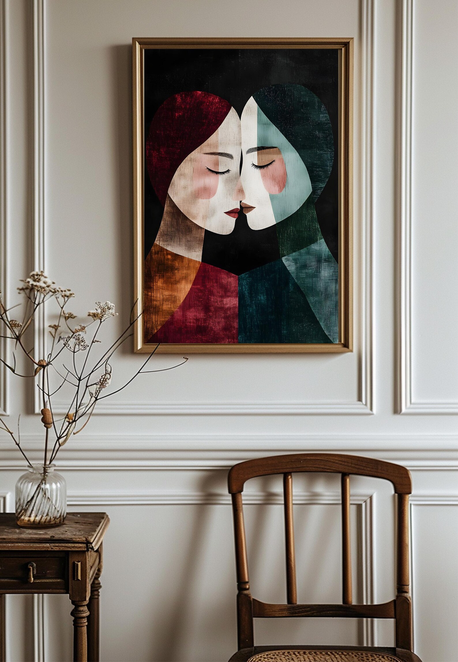 Emotional Abstract Love Art | Minimalist Couple Print | Face to Face ...