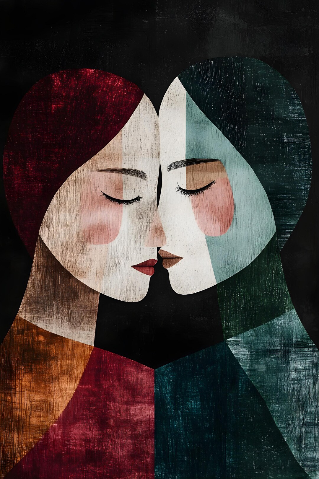 Emotional Abstract Love Art | Minimalist Couple Print | Face to Face ...