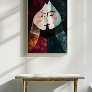 Emotional Abstract Love Art | Minimalist Couple Print | Face to Face ...