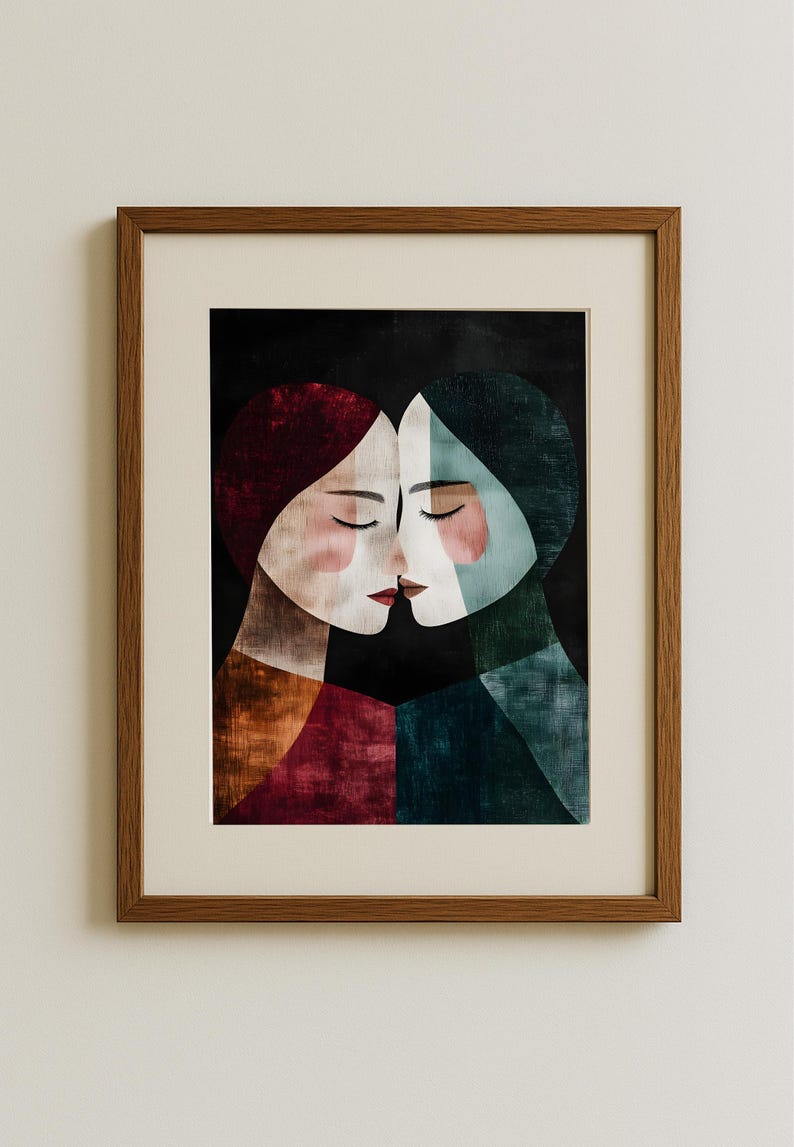 Emotional Abstract Love Art | Minimalist Couple Print | Face to Face ...