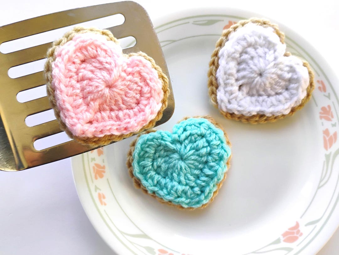 Crochet Sugar Cookies, Play Food Heart Cookies, Crochet Heart Cookies ...