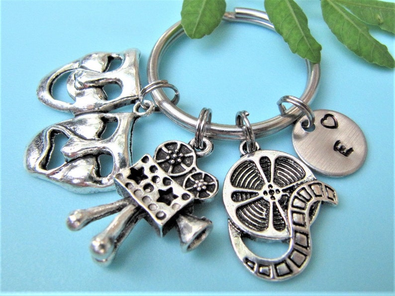 Movie Camera Keychain: Theater Mask & Film Reel Charm, Personalized ...