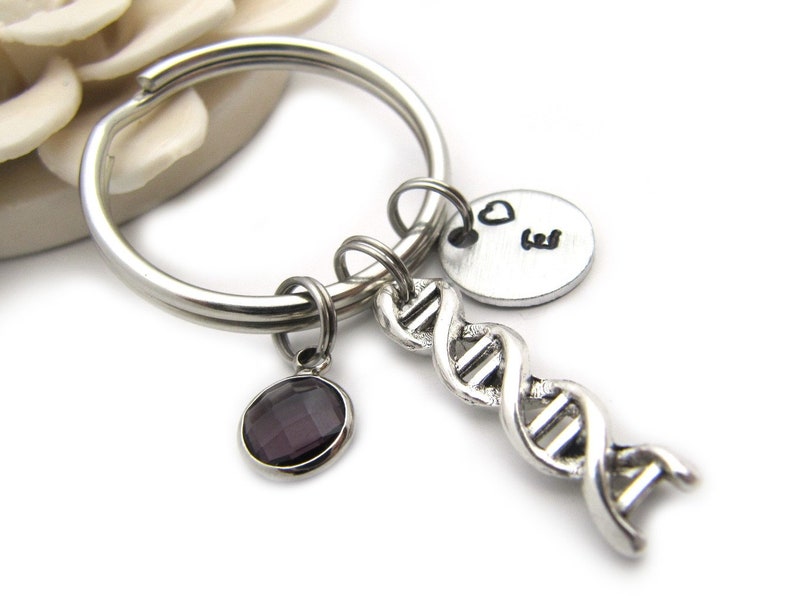 Personalized Science Keychain Silver DNA Keychain Biology | Etsy