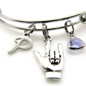 I Love You Sign Language Bracelet, ASL Gifts, ASL I Love You Bangle, I ...