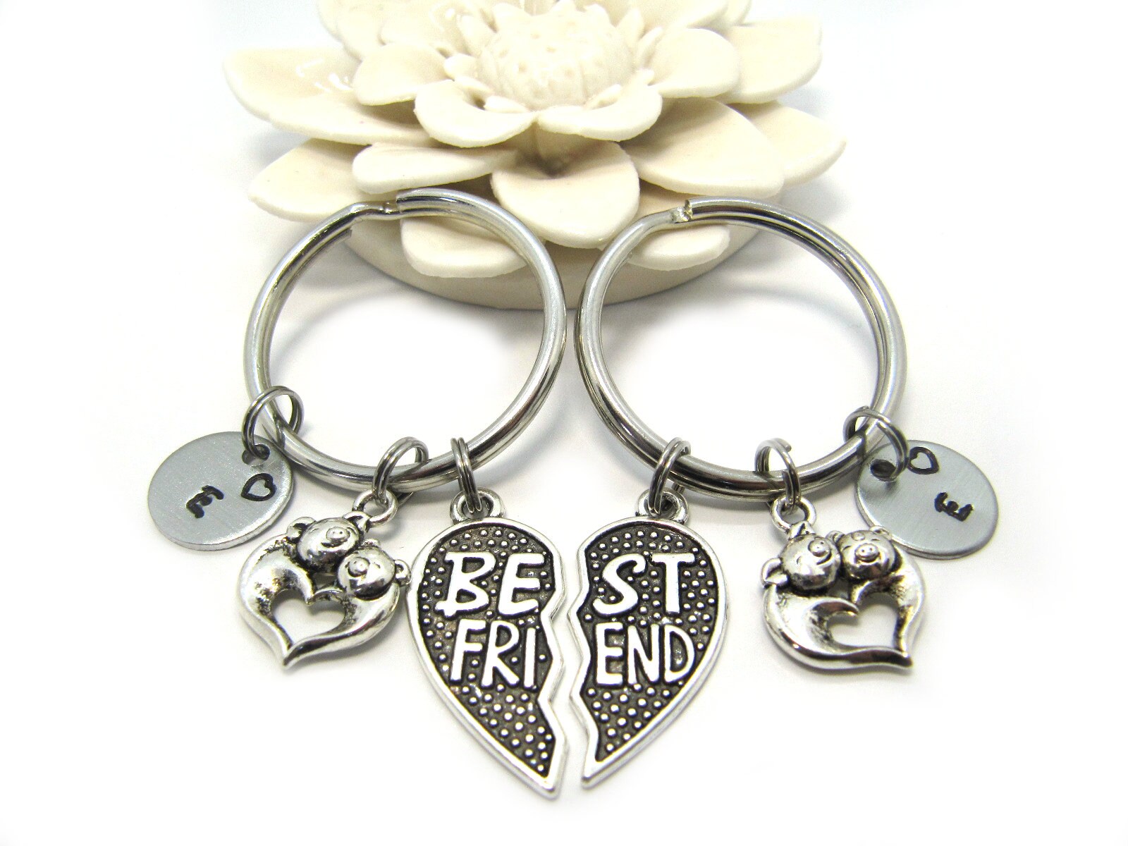 Split Heart Friendship Keychain Set of 2 Best Friend | Etsy