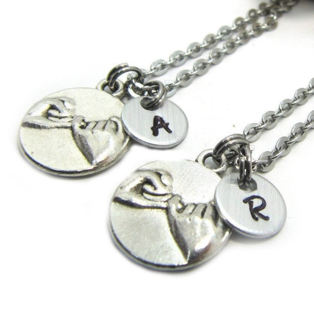 Set of 2 Personalized Pinky Promise Necklace, Silver Pinky Swear ...