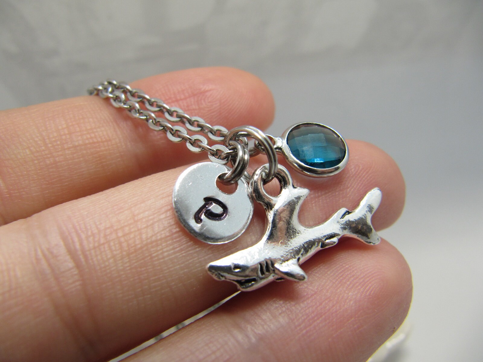 Personalized Shark Necklace Silver Shark Necklace Shark | Etsy