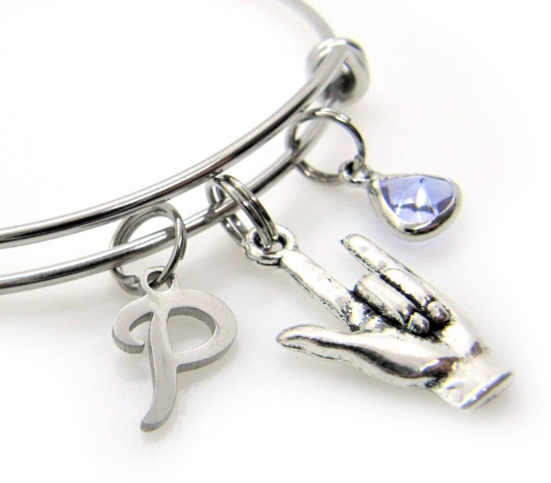 I Love You Sign Language Bracelet, ASL Gifts, ASL I Love You Bangle, I ...