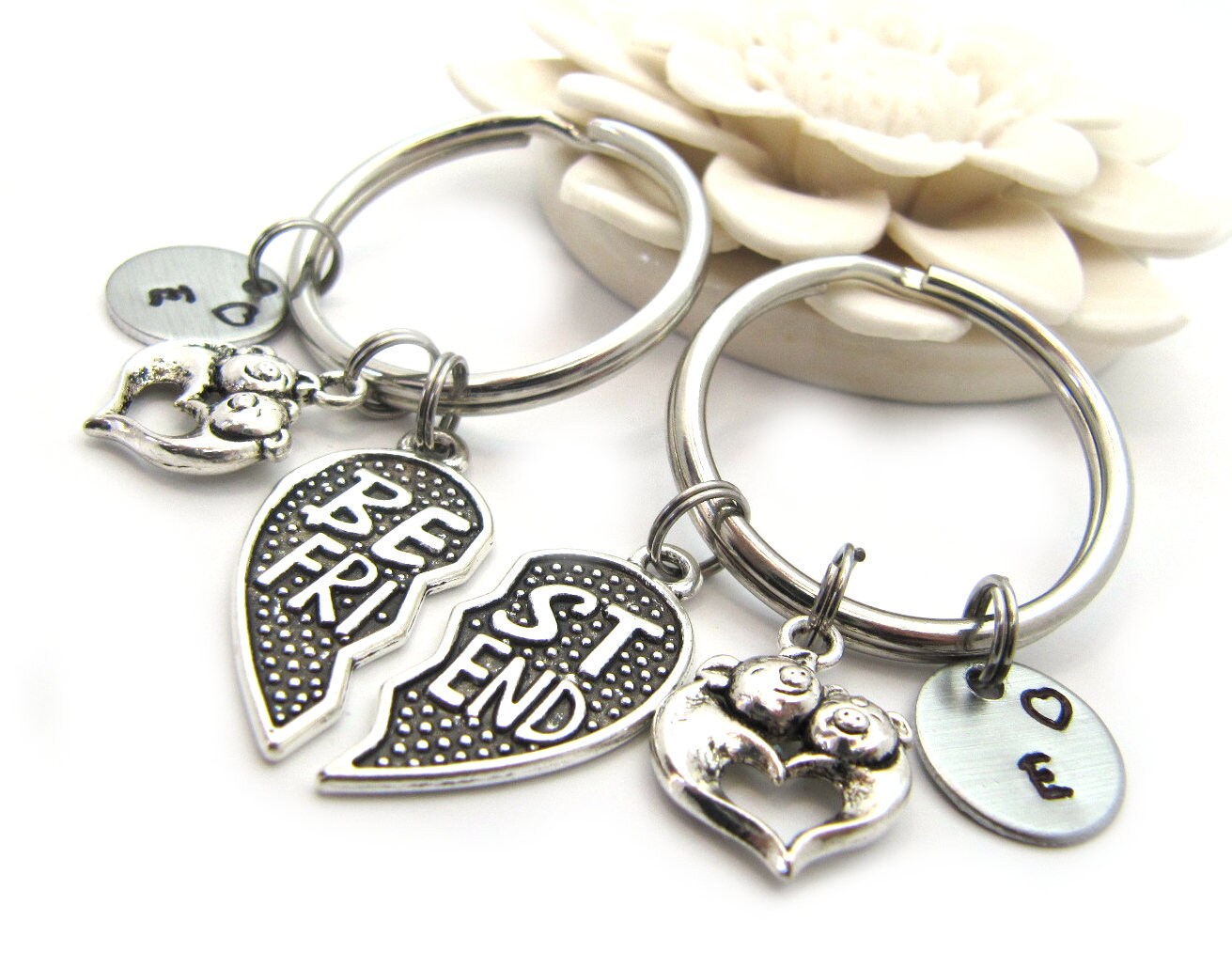 Split Heart Friendship Keychain Set of 2 Best Friend | Etsy