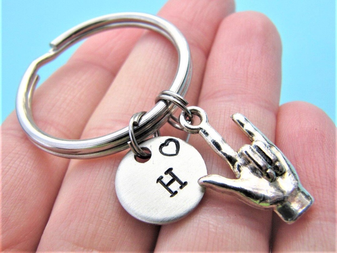 ASL I Love You Keychain – Personalized Initial Charm Gift, Sign ...