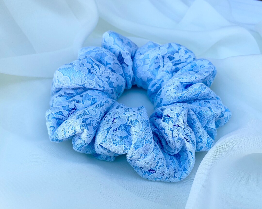 Oversized XL Lace Hair Scrunchie, Blue Lace Hair Tie, Wedding ...