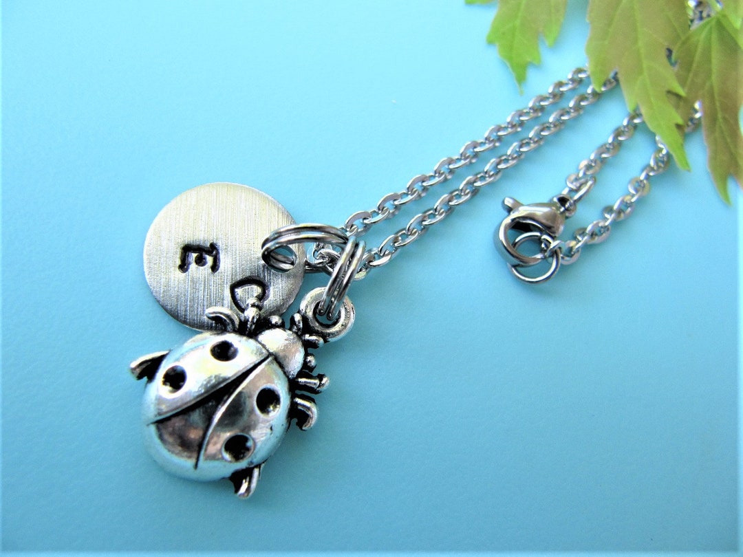 Ladybug Necklace: Stainless Steel Charm, Personalized Initial - Etsy