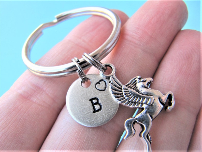 Pegasus Keychain Pegasus Charm Keyring Initial Keychain | Etsy