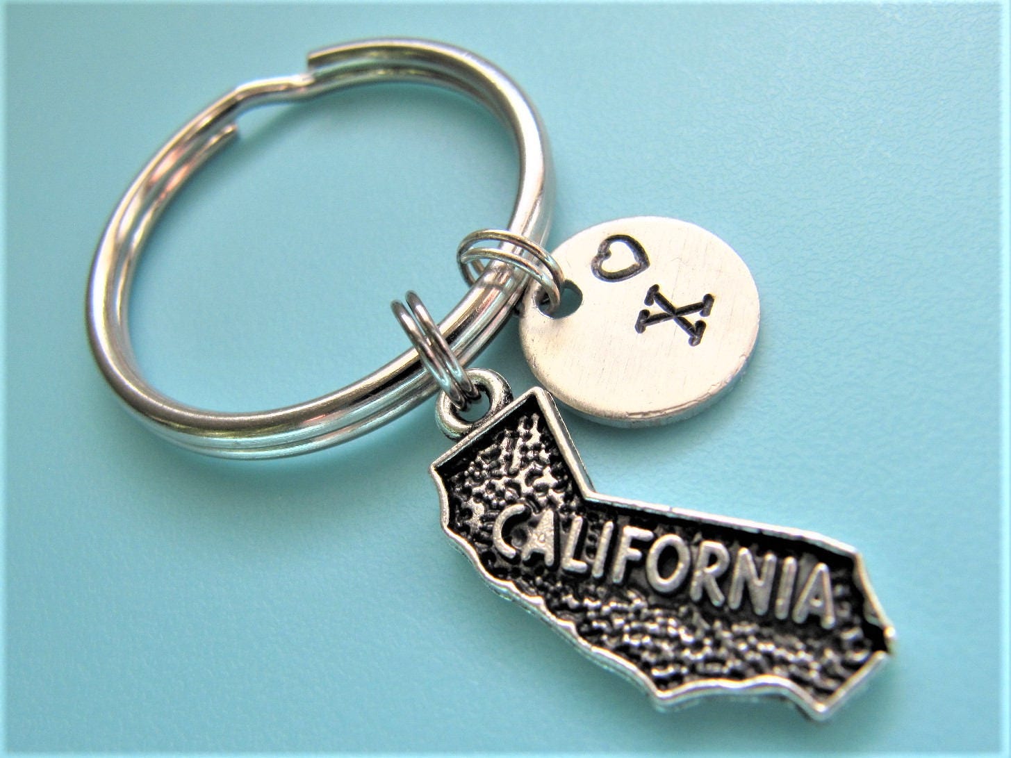 California Keychain California Charm Keyring Initial - Etsy