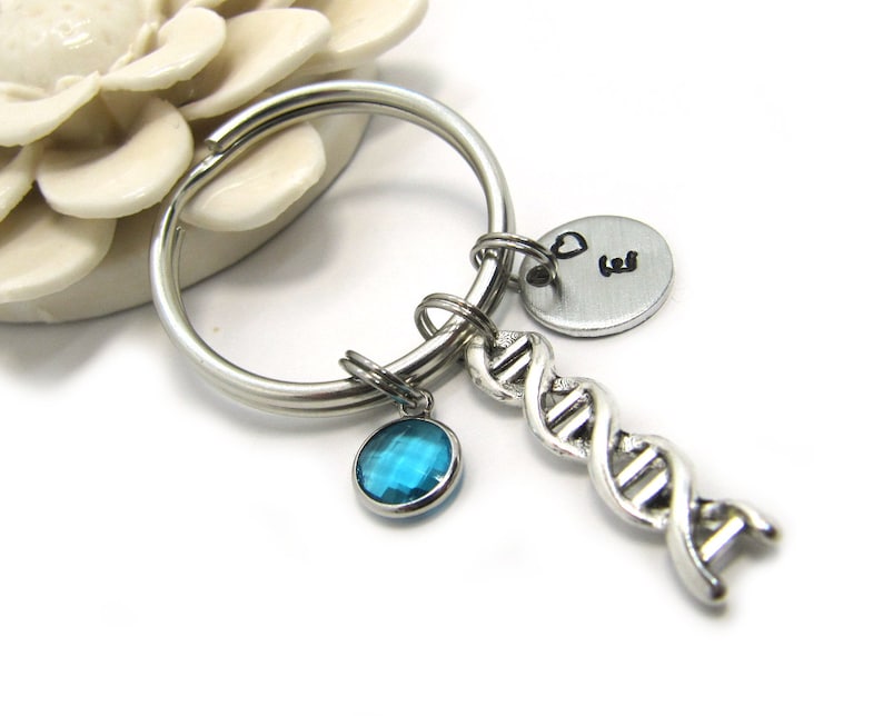 Personalized Science Keychain Silver DNA Keychain Biology | Etsy