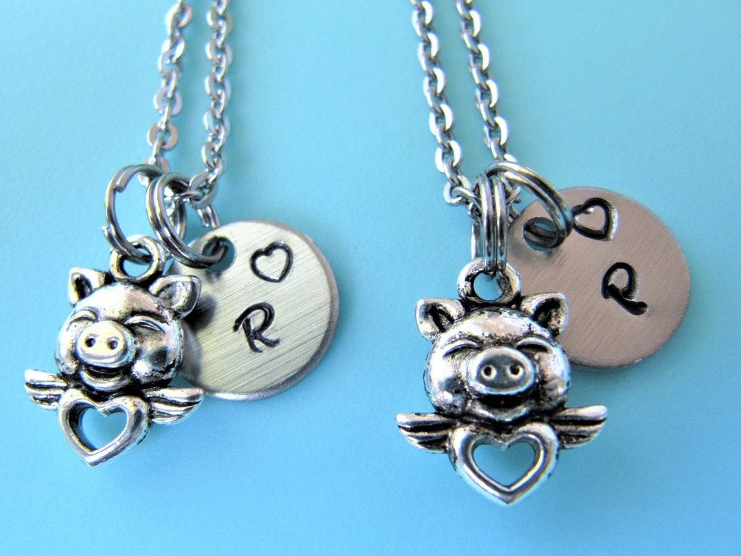 Best Friends Pig Necklaces for 2, Pig Necklace, Flying Pig Jewelry, Pig ...