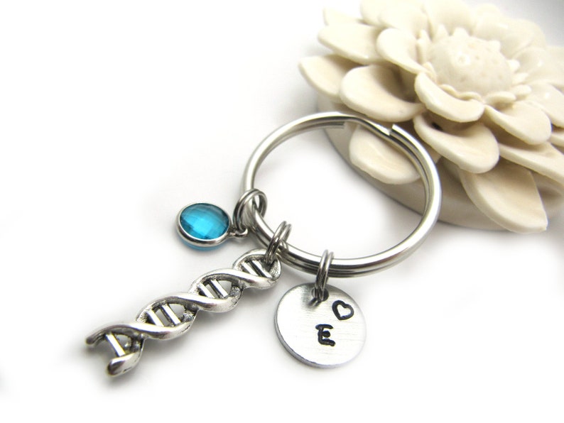 Personalized Science Keychain Silver DNA Keychain Biology | Etsy