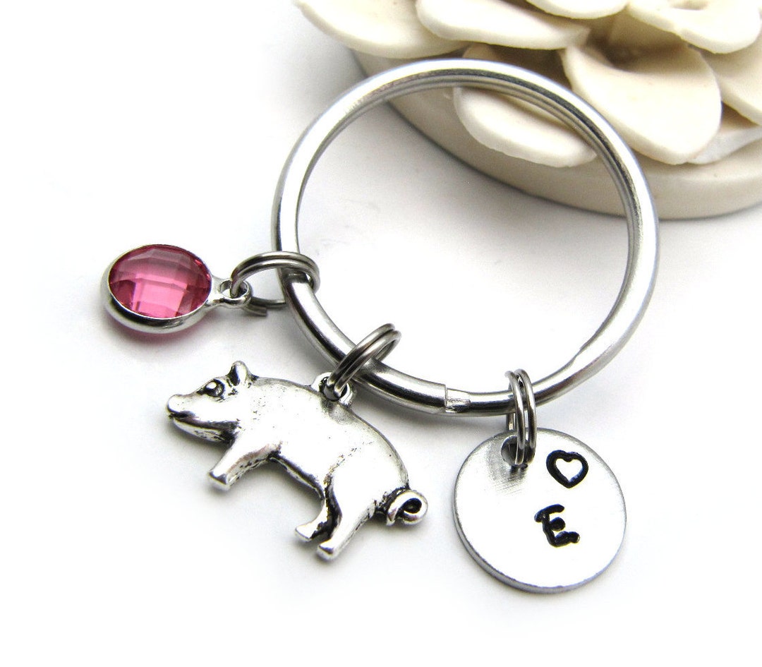 Personalized Pig Charm Keychain, Pig Lover Keychain, Pig Charm Keyring ...