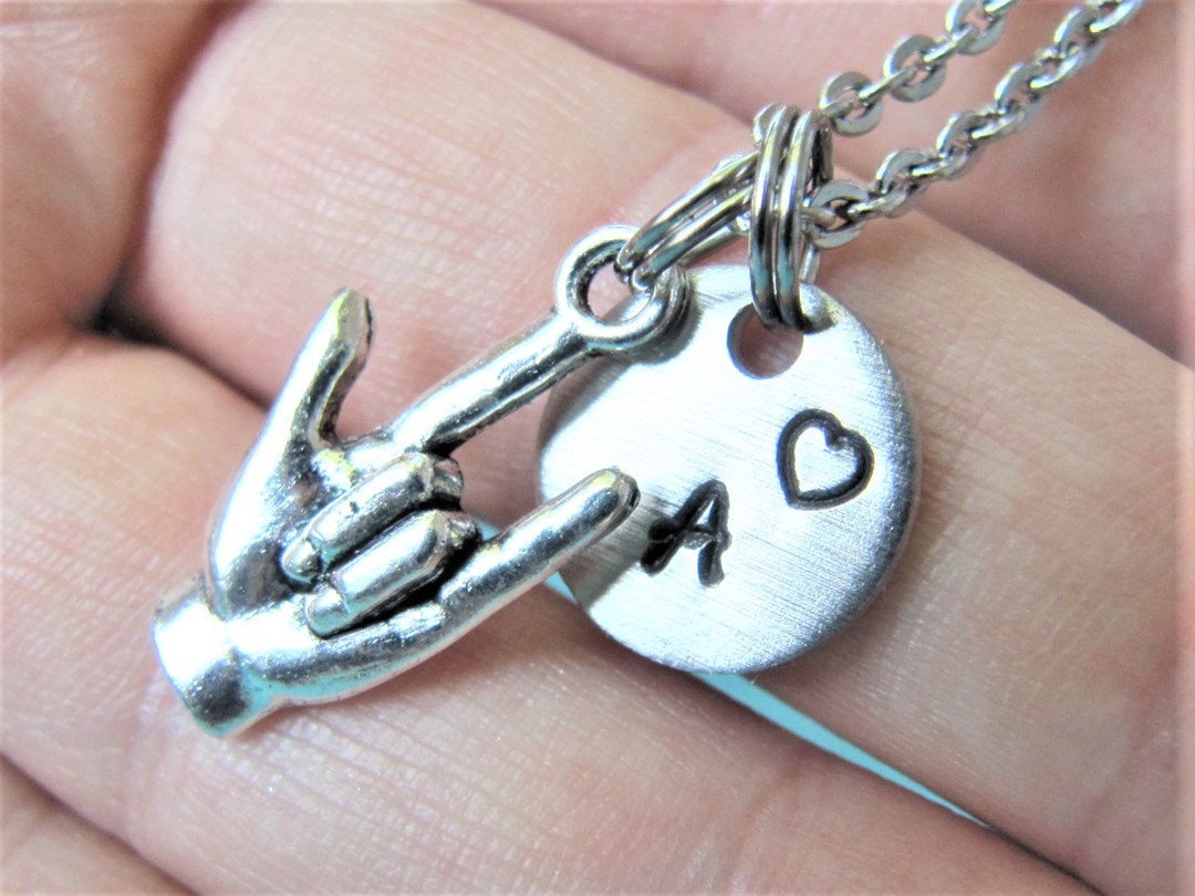 ASL I Love You Necklace: Hand Stamped Initial Charm, Stainless Steel - Etsy