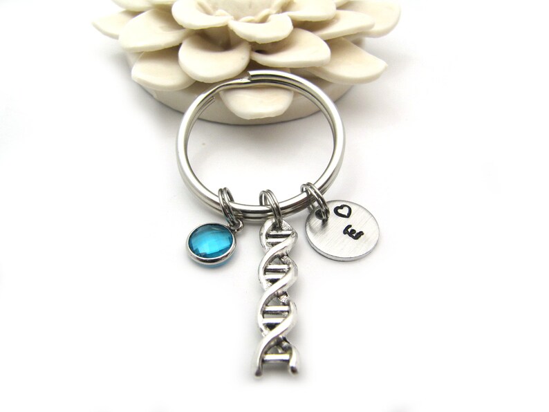 Personalized Science Keychain Silver DNA Keychain Biology | Etsy