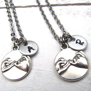 Set of 2 Personalized Pinky Promise Necklace, Silver Pinky Swear ...