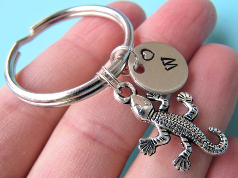 Lizard Keychain Lizard Charm Key Lizard Initial Keychain - Etsy