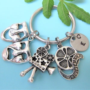Movie Camera Keychain: Theater Mask & Film Reel Charm, Personalized ...