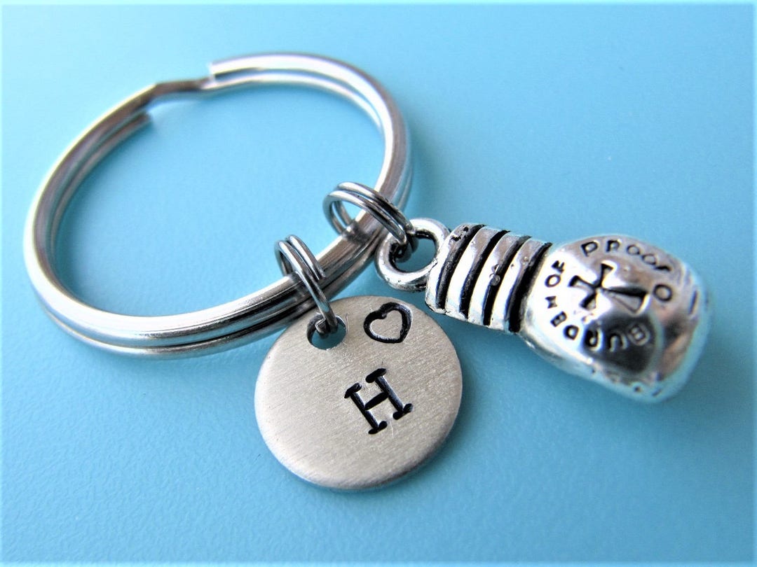 Boxing Glove Keychain: Personalized Initial Charm, Pewter Keyring - Etsy