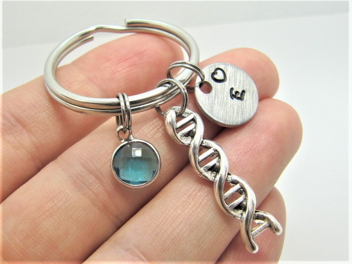 Personalized Science Keychain Silver DNA Keychain Biology | Etsy