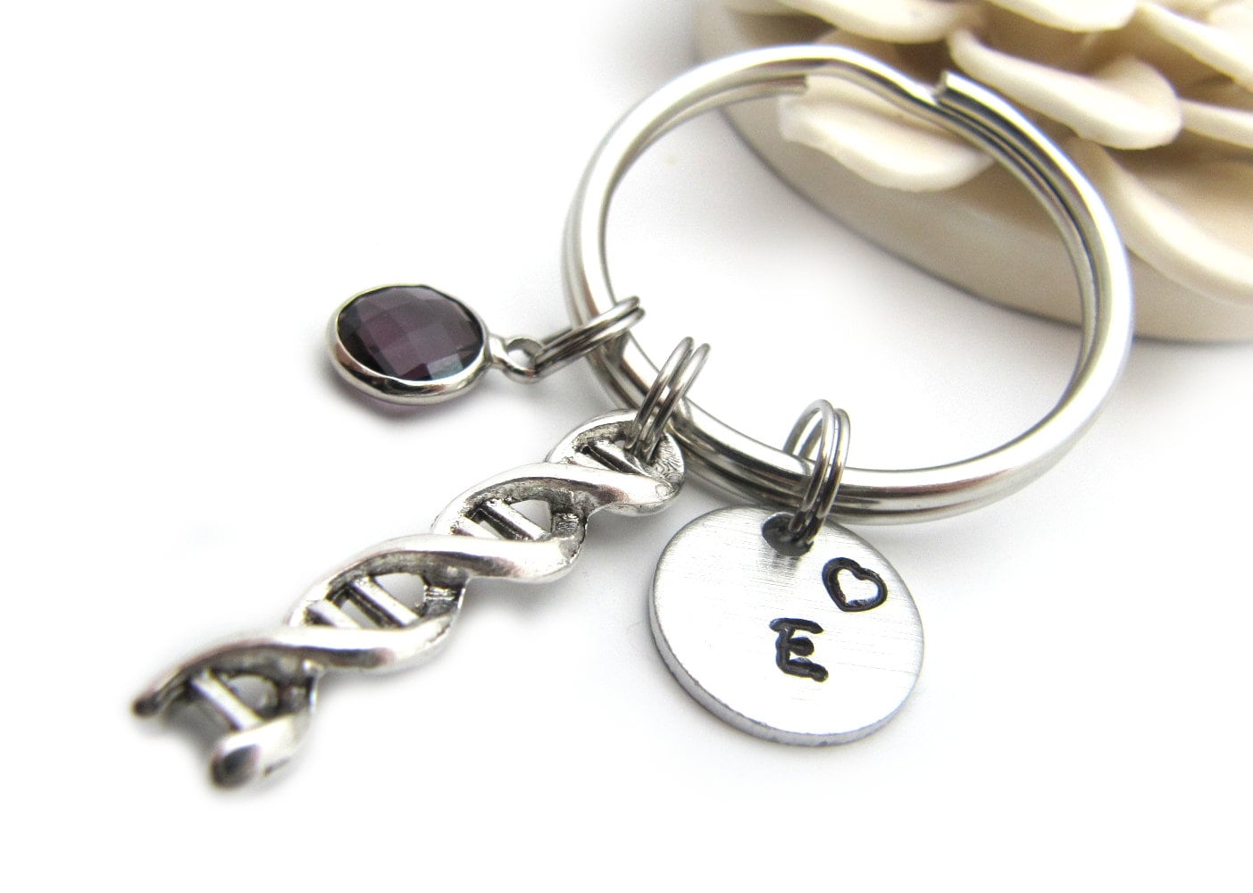 Personalized Science Keychain Silver DNA Keychain Biology | Etsy