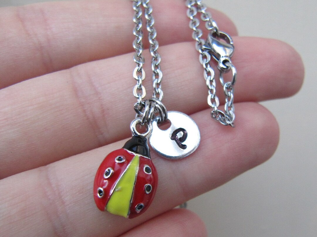 Ladybug Necklace: Stainless Steel Initial Charm, Bug Lover Gift - Etsy