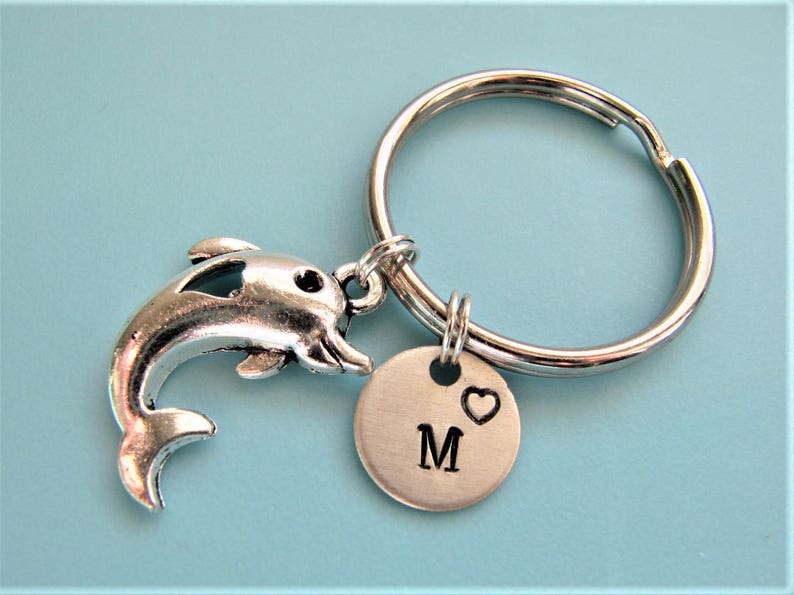 Dolphin Keychain Dolphin Charm Keychain Initial Keychain | Etsy