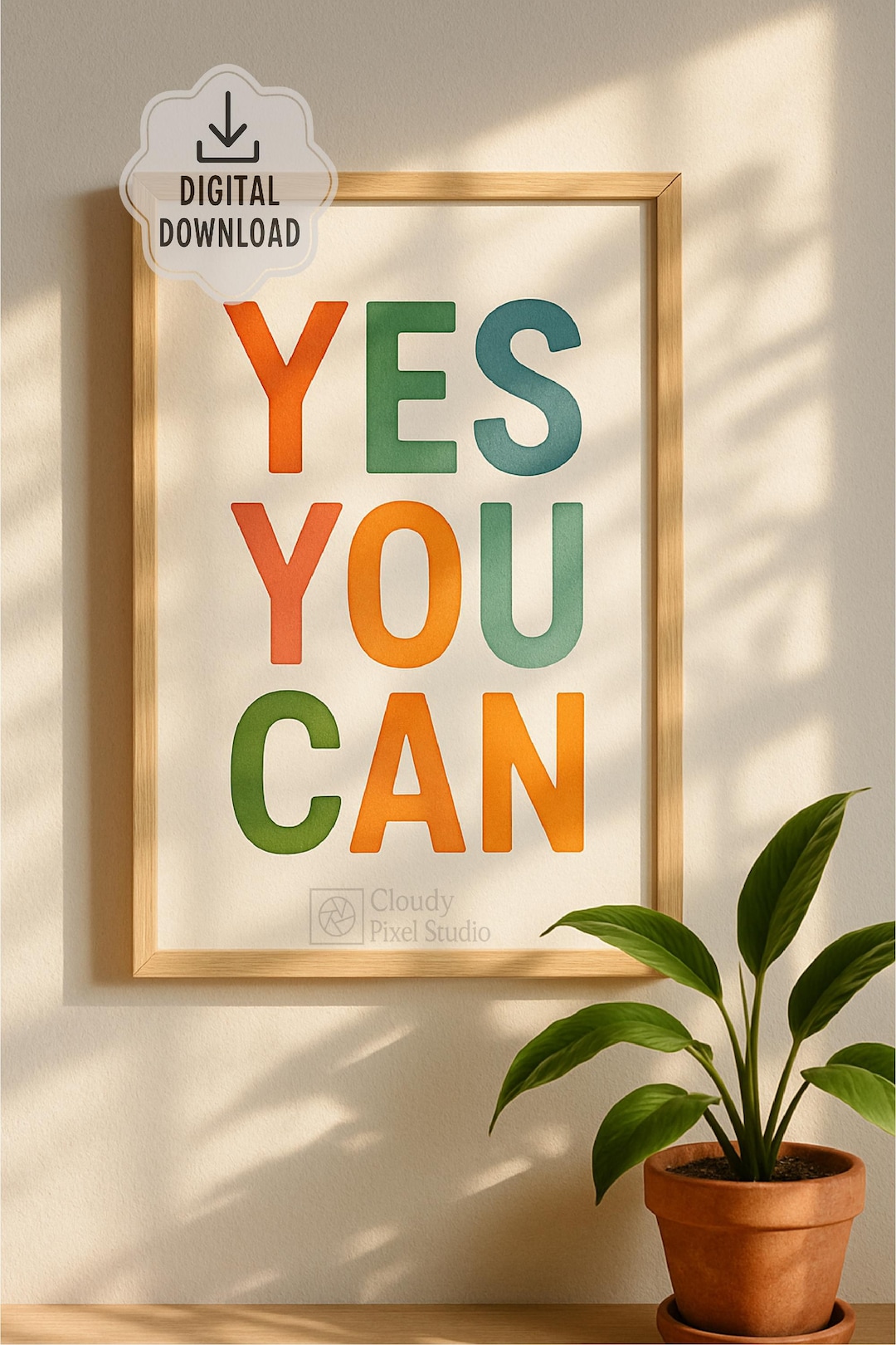 Yes You Can Poster Motivational Wall Art Positive Quote Print Colorful ...