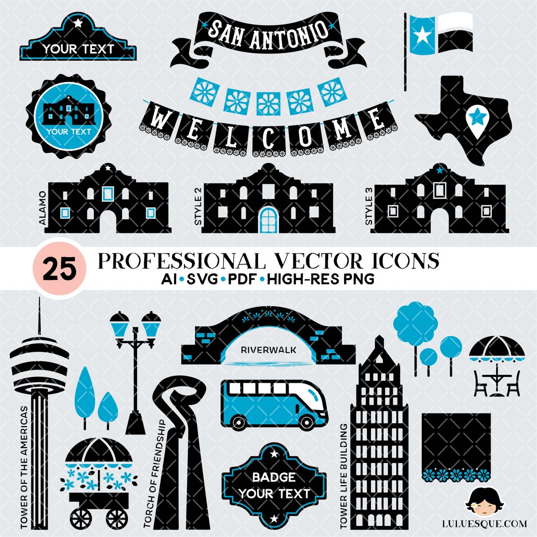 Professional Vector Icons - Texas San Antonio Alamo Fiesta. INSTANT ...